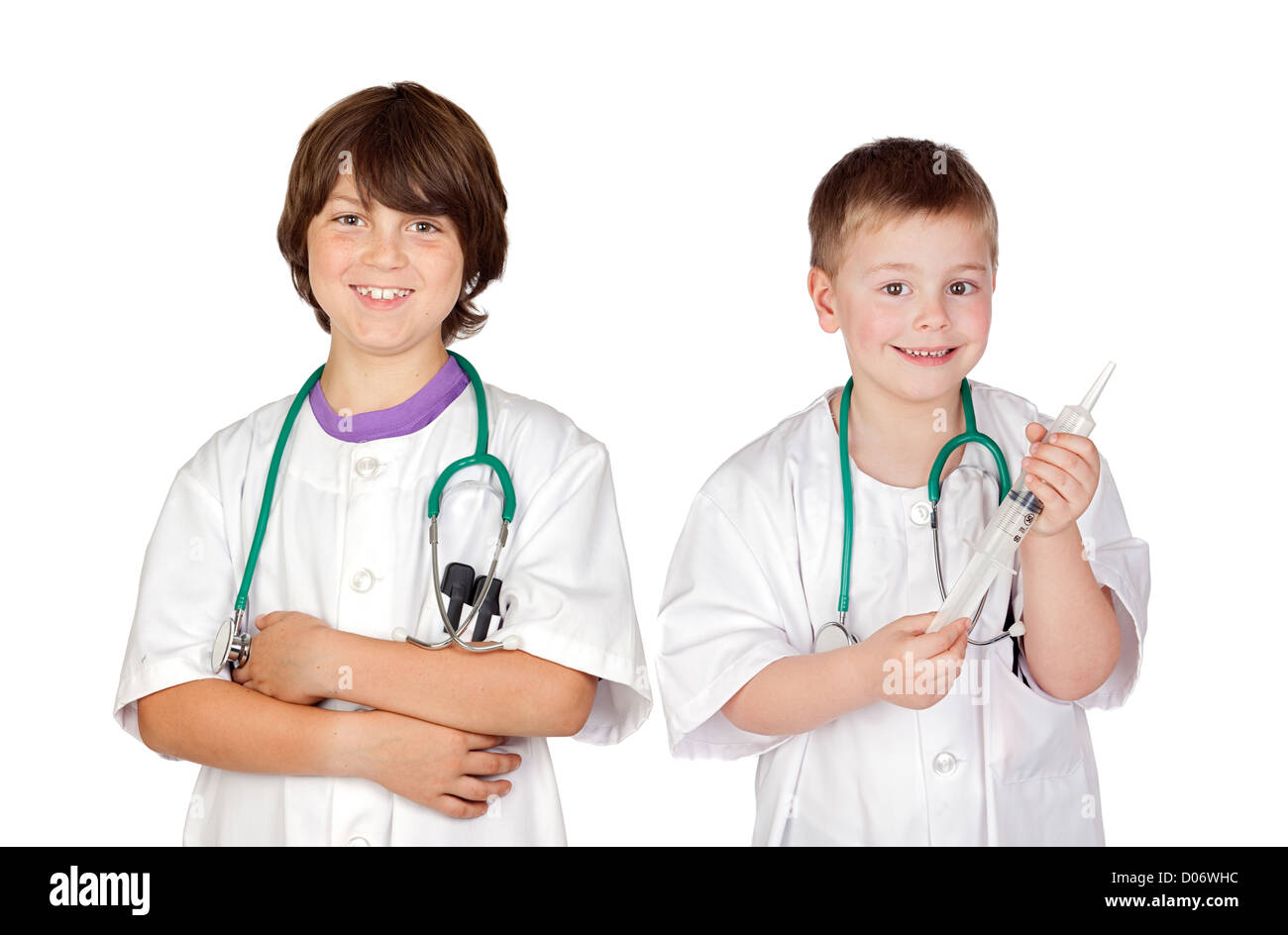 Couple of future doctors a over white background Stock Photo - Alamy