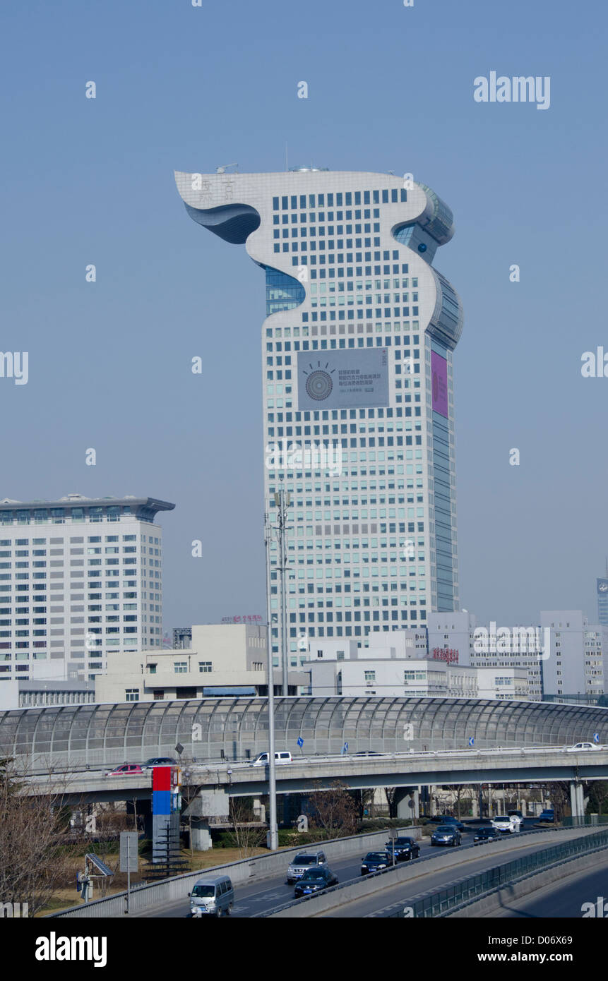 China, Beijing. Downtown Beijing, modern city skyline with unique ...