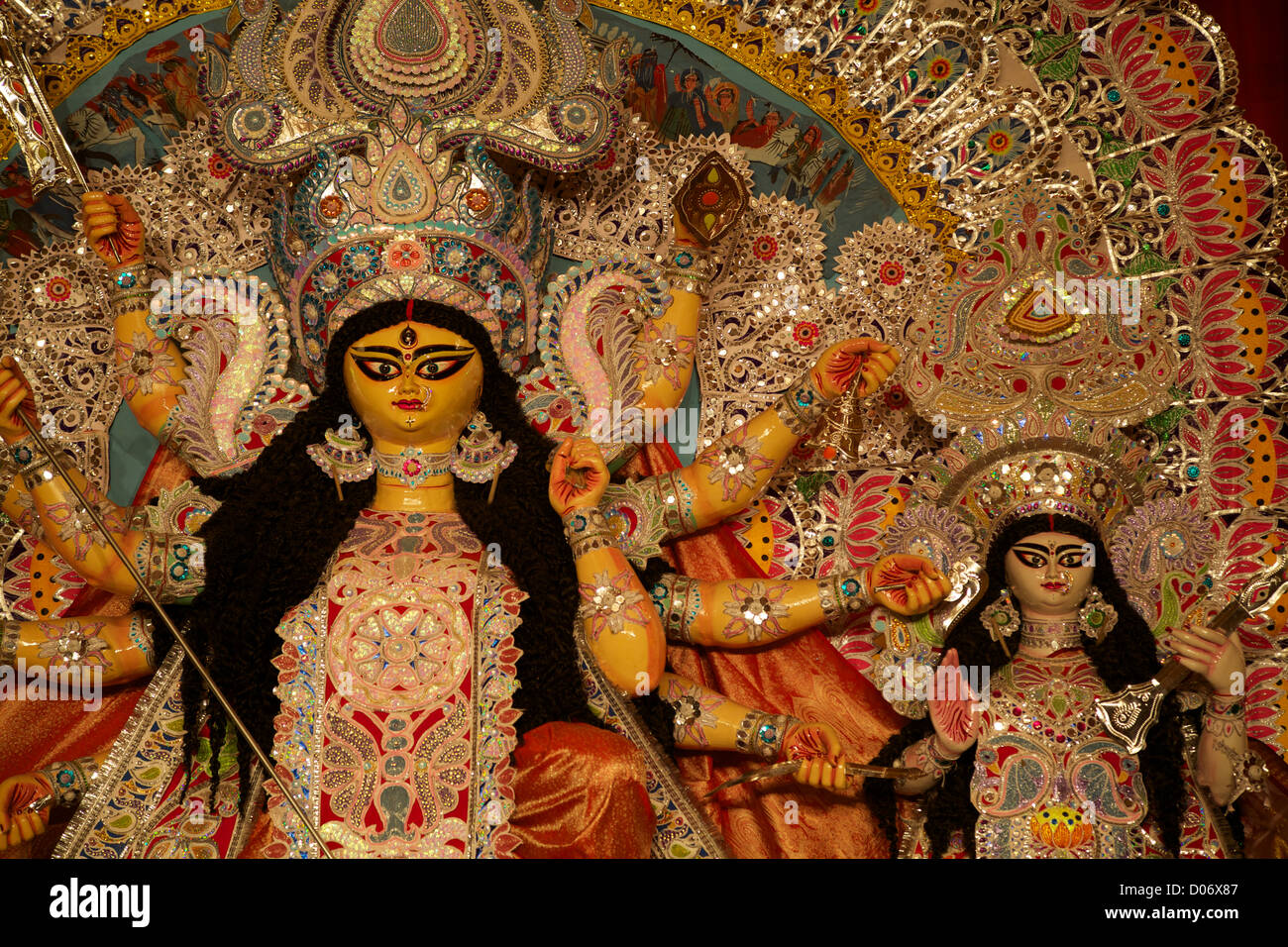 Statue of Durga maa during the Durga puja festival in Delhi, India ...