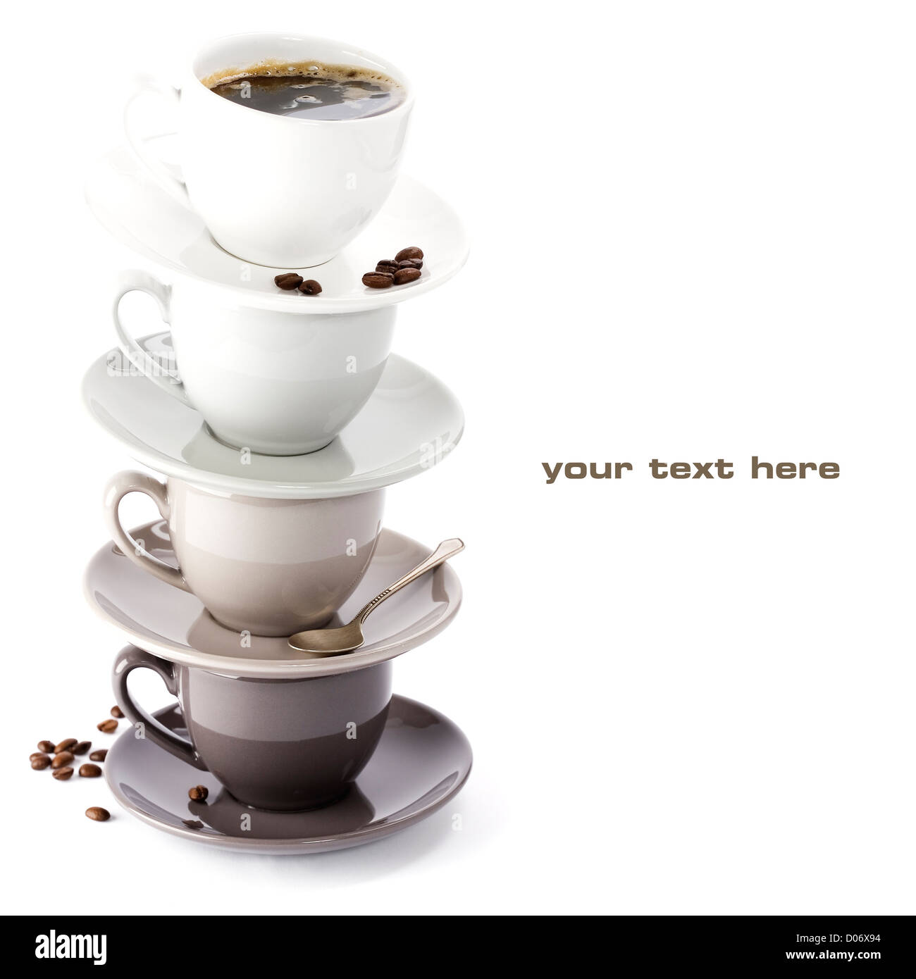 Color cups on a white background with sample text Stock Photo - Alamy