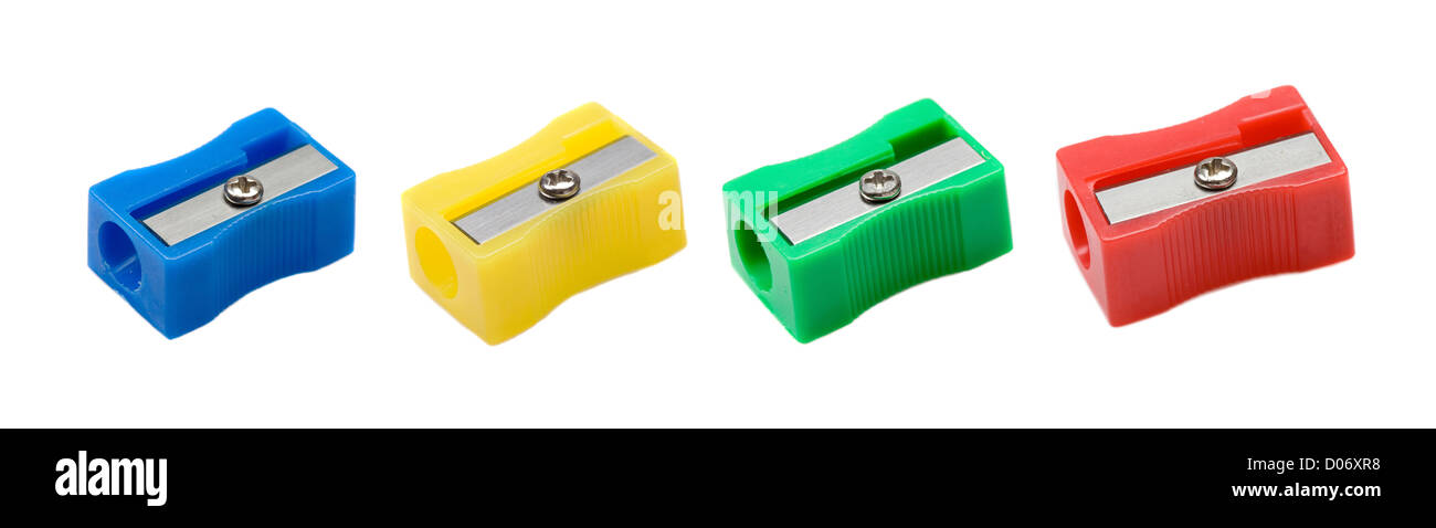 Four different colors sharpener isolated on white background Stock ...