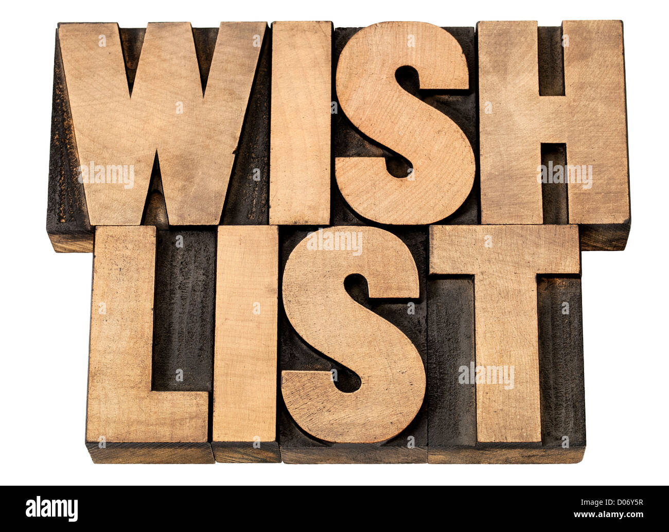 wish list - isolated phrase in vintage letterpress wood type blocks ...