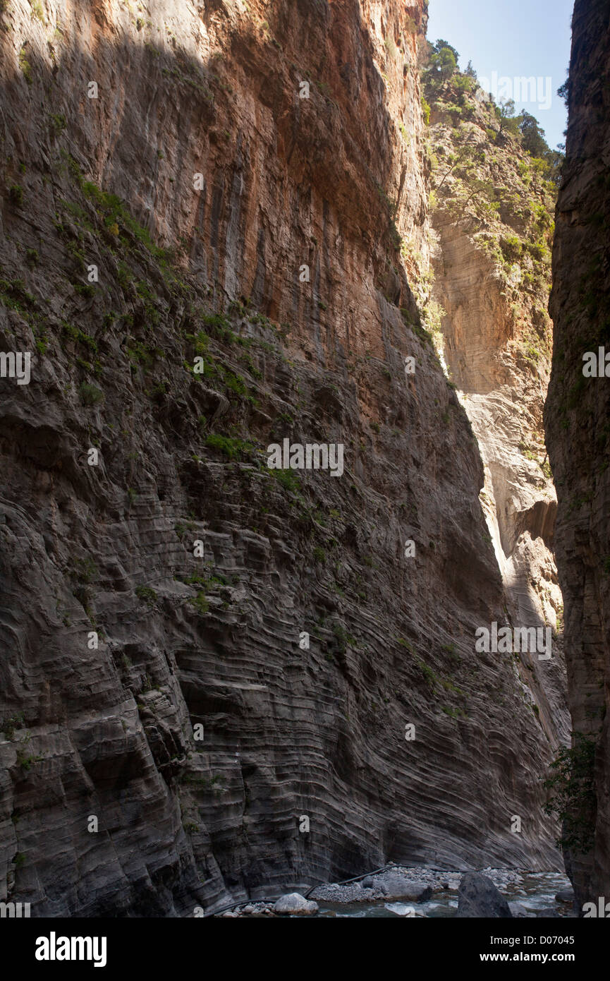 High limestone cliffs in the Samaria Gorge National Park, White ...