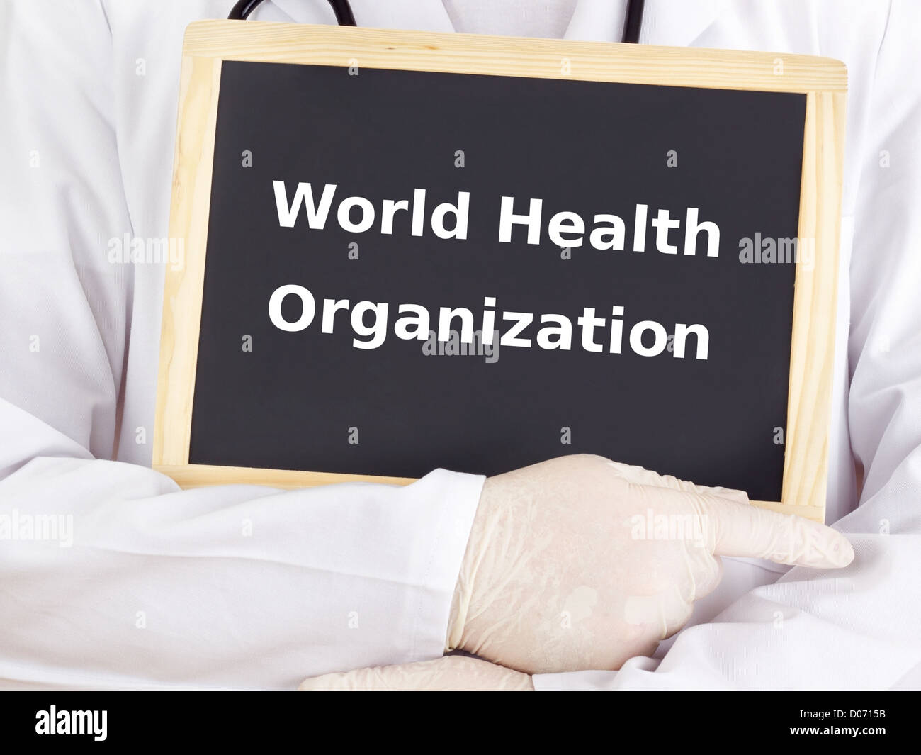 Doctor shows information: world health organization Stock Photo - Alamy