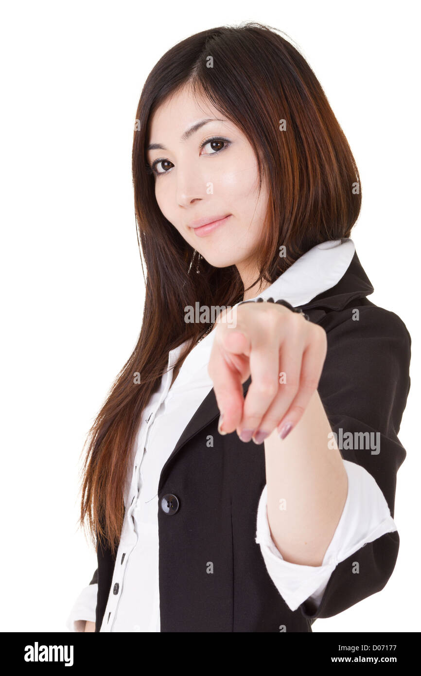 Confident business executive woman of Asian pointing and looking at you ...