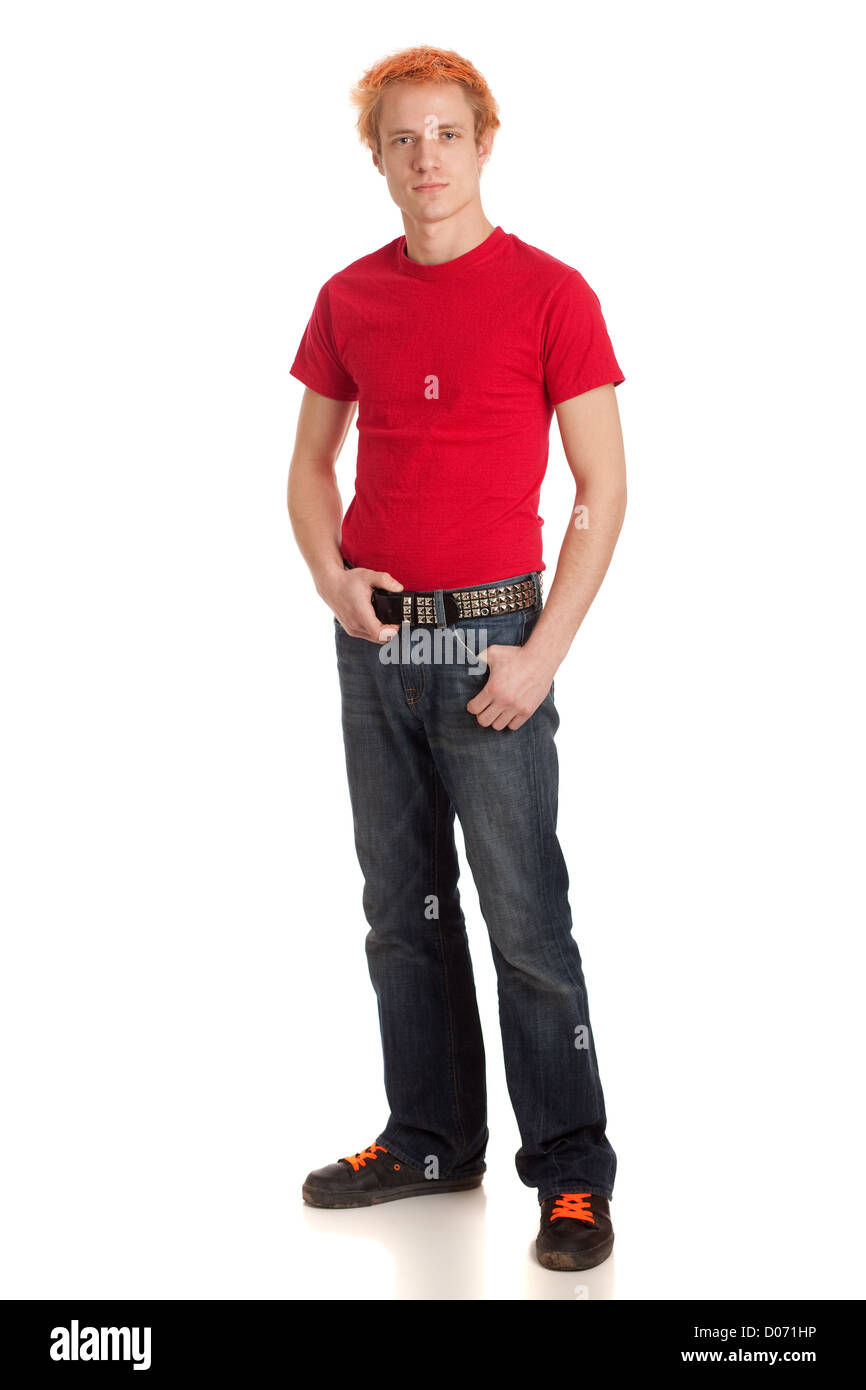 Young Man in Red Shirt Stock Photo - Alamy