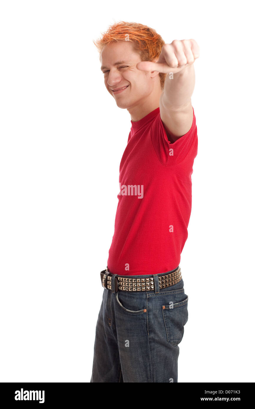 Young Man in Red Shirt Stock Photo - Alamy