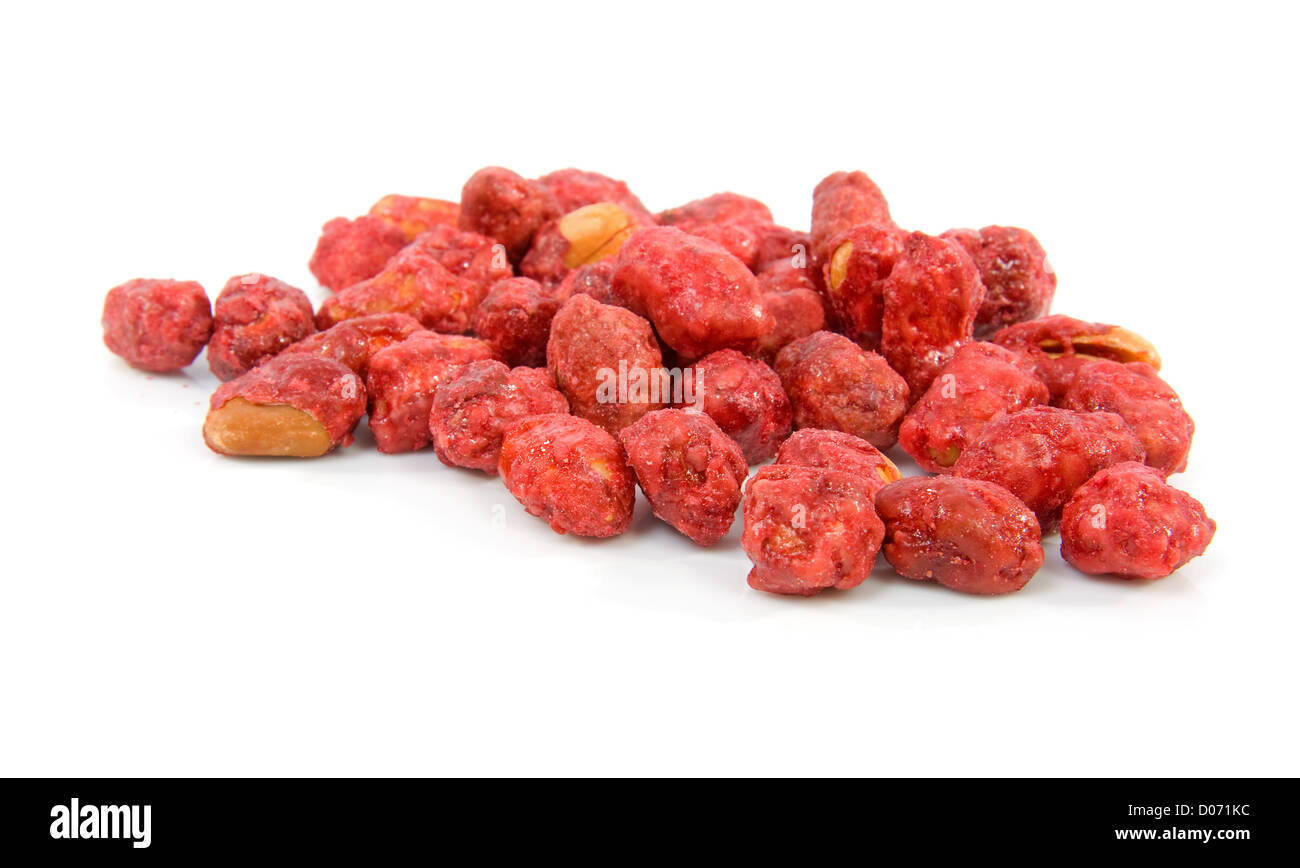sugared peanuts in closeup isolated over white background Stock Photo ...