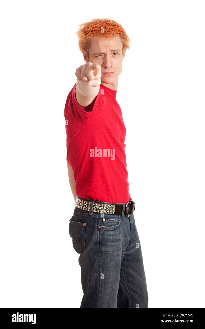 Young Man in Red Shirt Stock Photo - Alamy