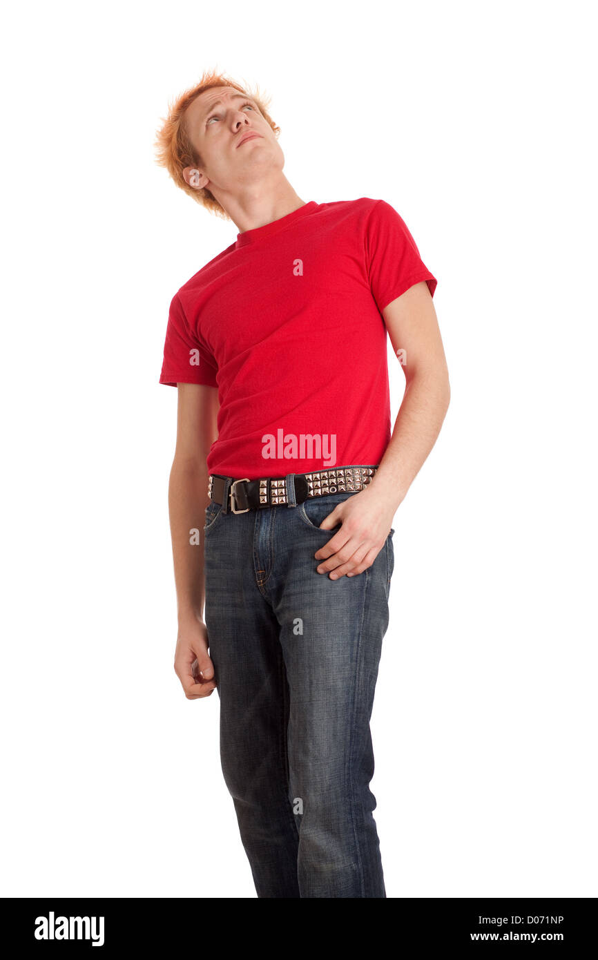Young Man in Red Shirt Stock Photo - Alamy
