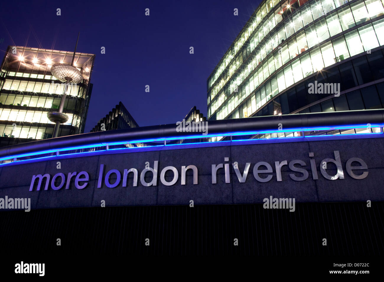 More London Riverside office buildings lit at night, London, England ...
