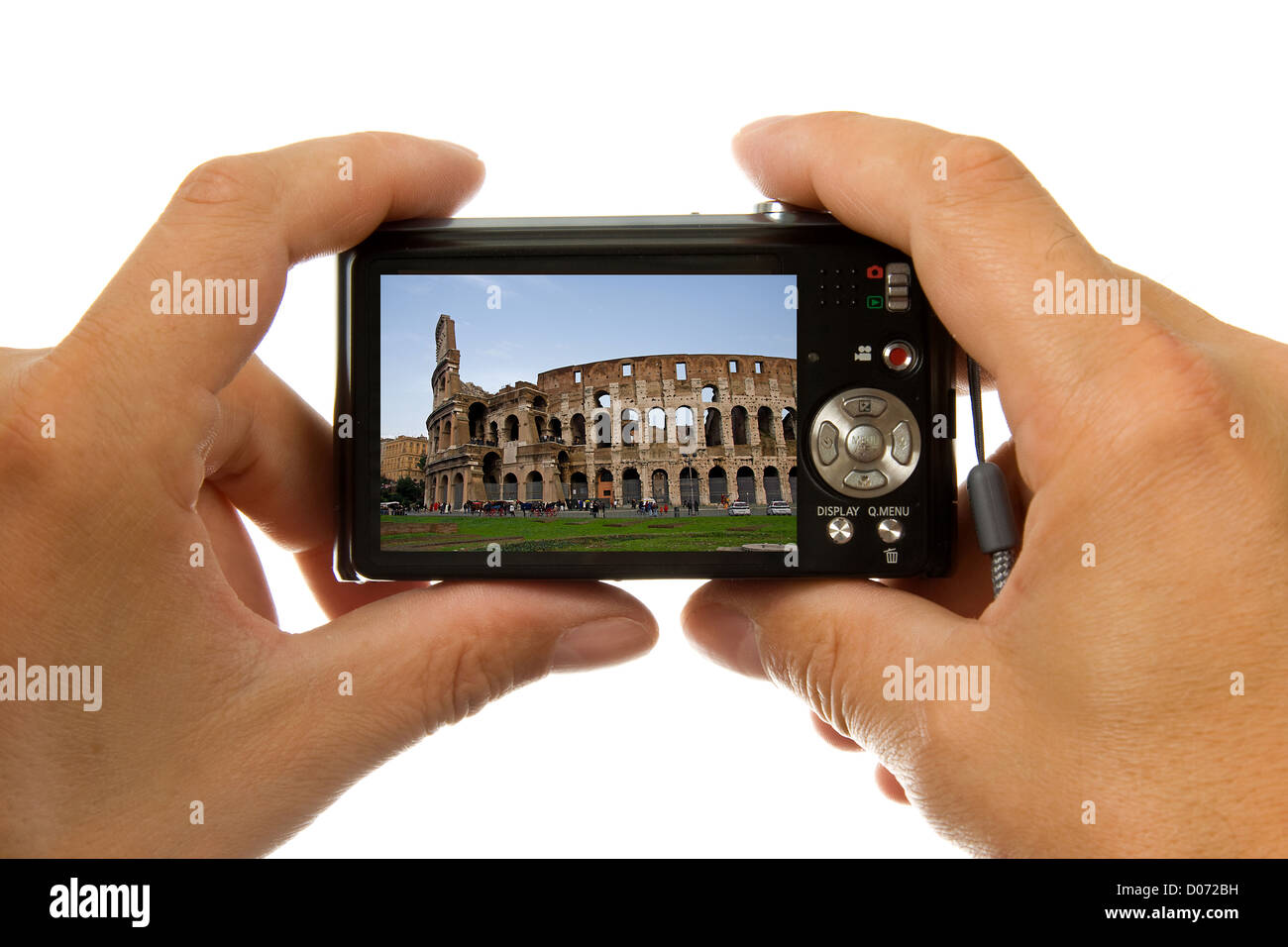 Photo camera in hands taking picture of colosseum in Rome isolated on ...