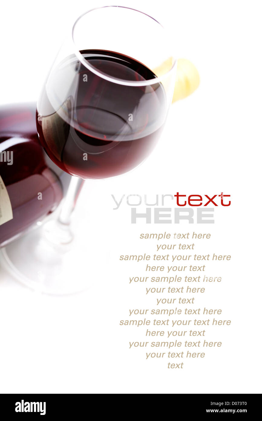 a glass of red wine over white (with sample text Stock Photo - Alamy