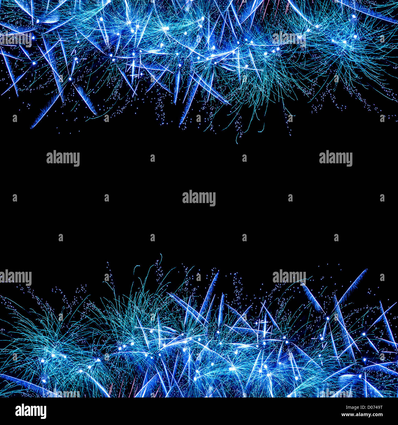Image of blue firework border, glowing festive frame, abstract salute ...