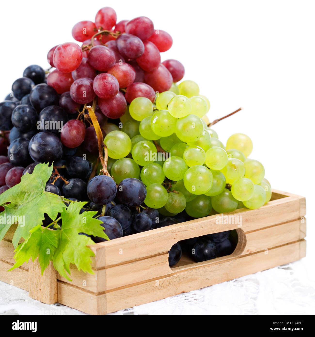 grapes in a wooden tray Stock Photo - Alamy