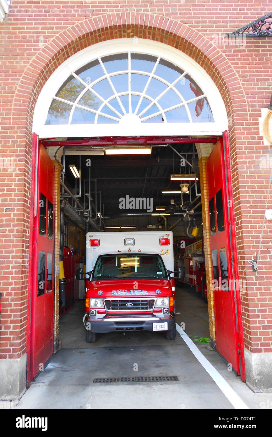 An ambulance stationed at Firehouse 29 in Washington DC provides ...