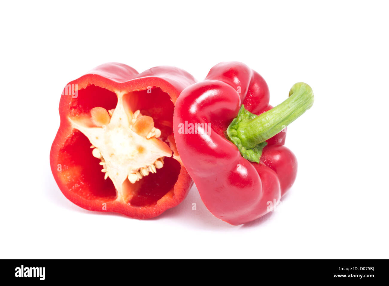 Red Sweet Pepper Pieces Isolated On White Background Stock Photo - Alamy