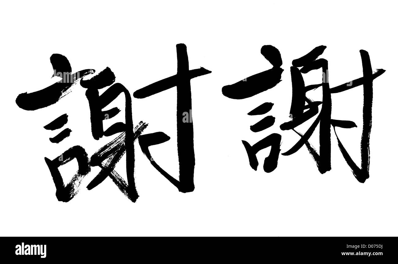 Thank, traditional chinese calligraphy art isolated on white background ...