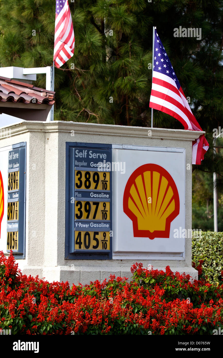 Californian Shell gas station price sign with American flags Stock ...