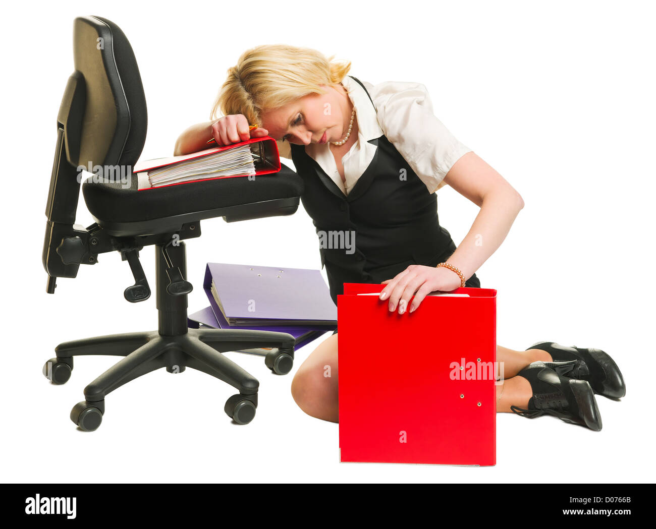 Woman has a burnout, office situation, white isolated background Stock ...