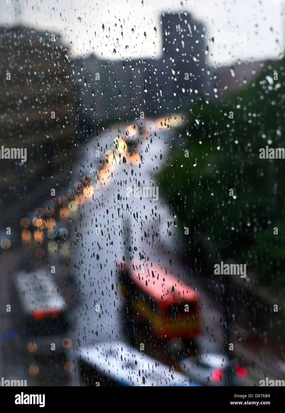WINDOW RAIN CITY DEPRESSION FEAR OUTDOORS CONCEPT rain drops on high ...
