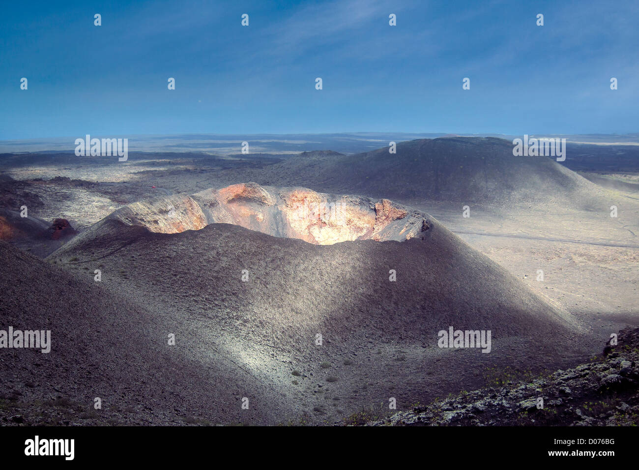 The volcanic landscape of Timanfaya National Park in Lanzarote, the ...
