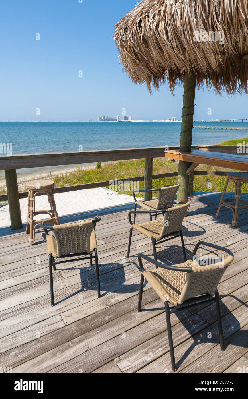 Wooden deck overlooking Santa Rosa Sound beach at Navarre, Florida ...