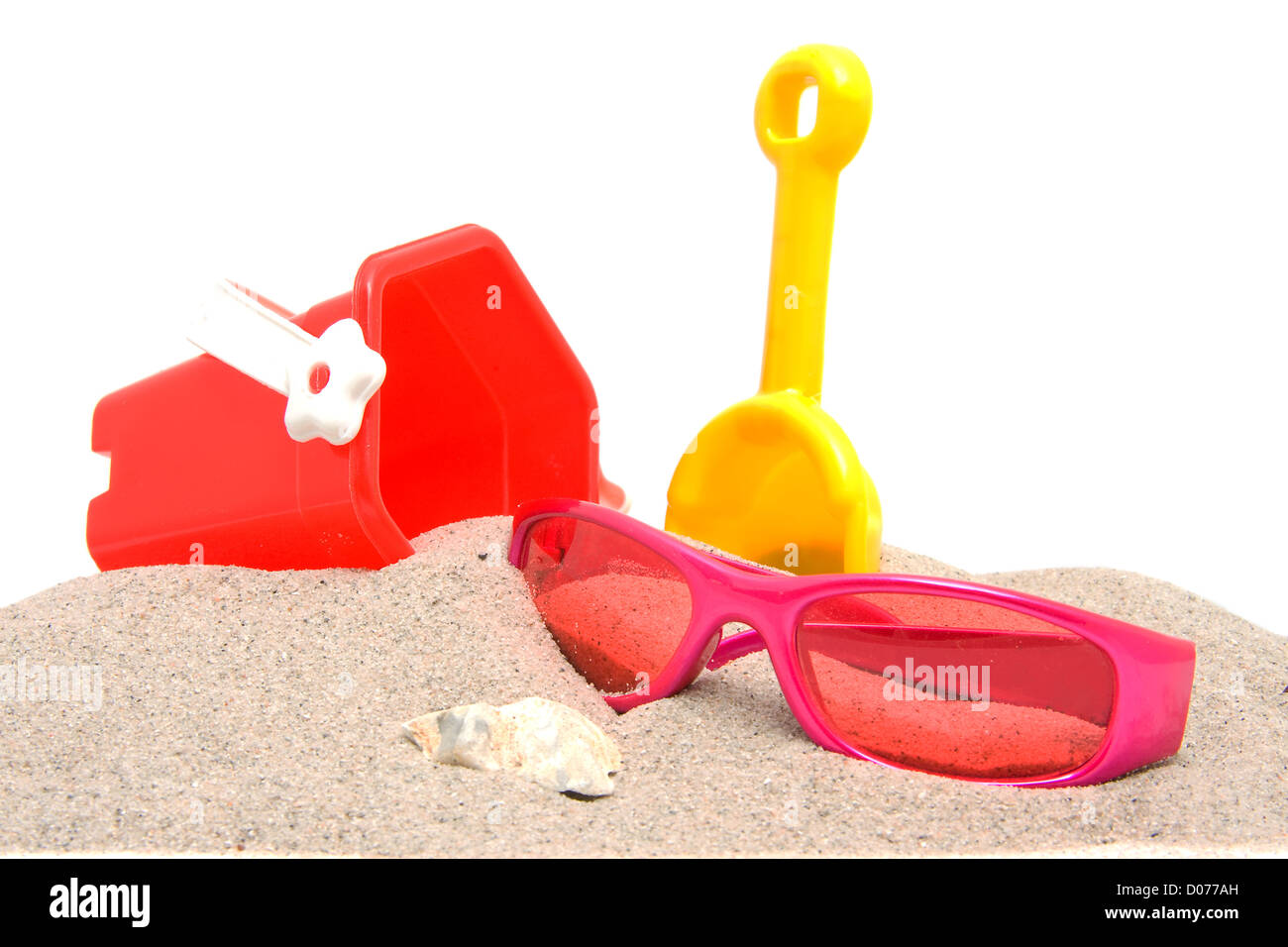 beach stuff on sand over white background Stock Photo - Alamy