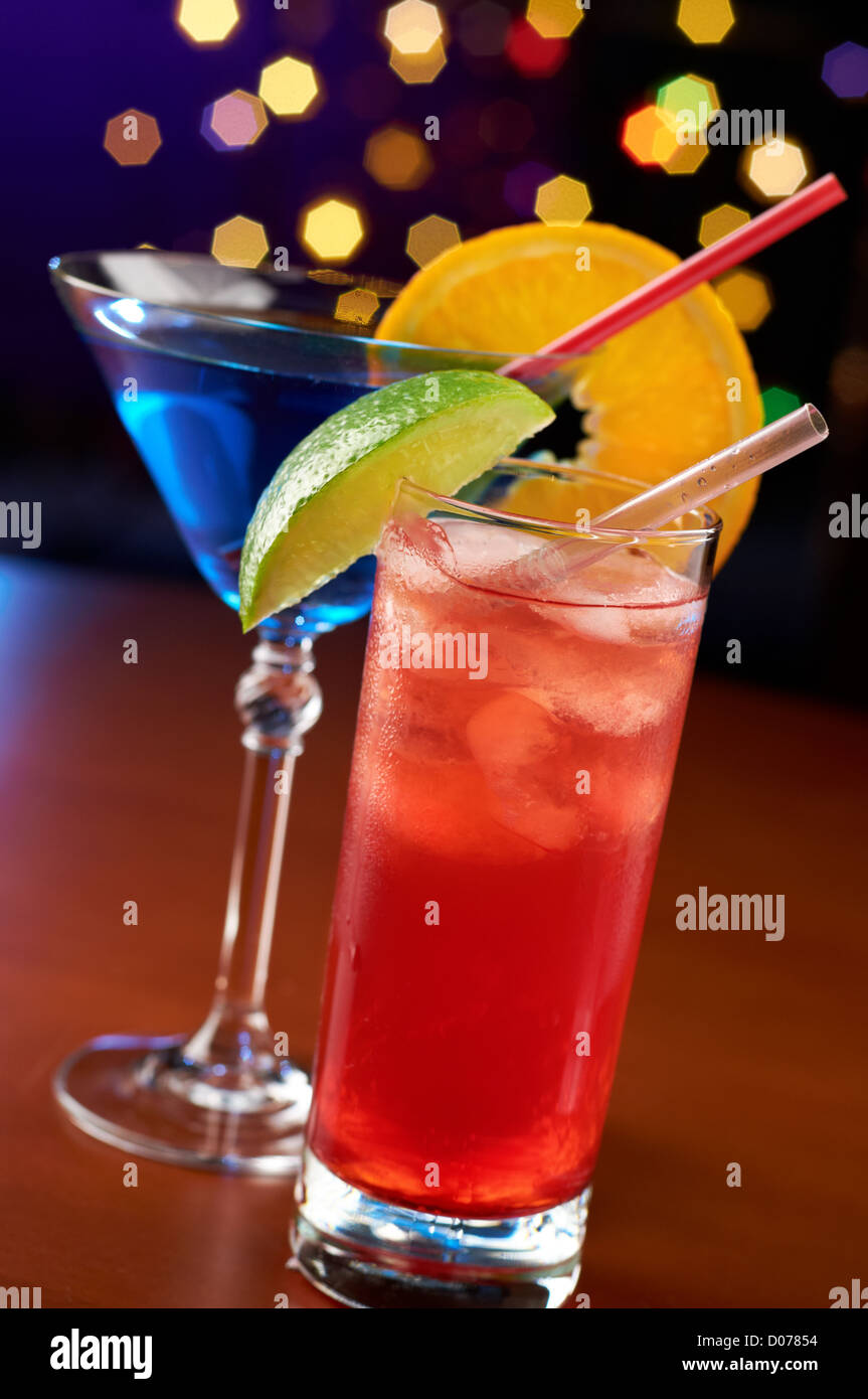 Two colorful cocktails in club Stock Photo - Alamy