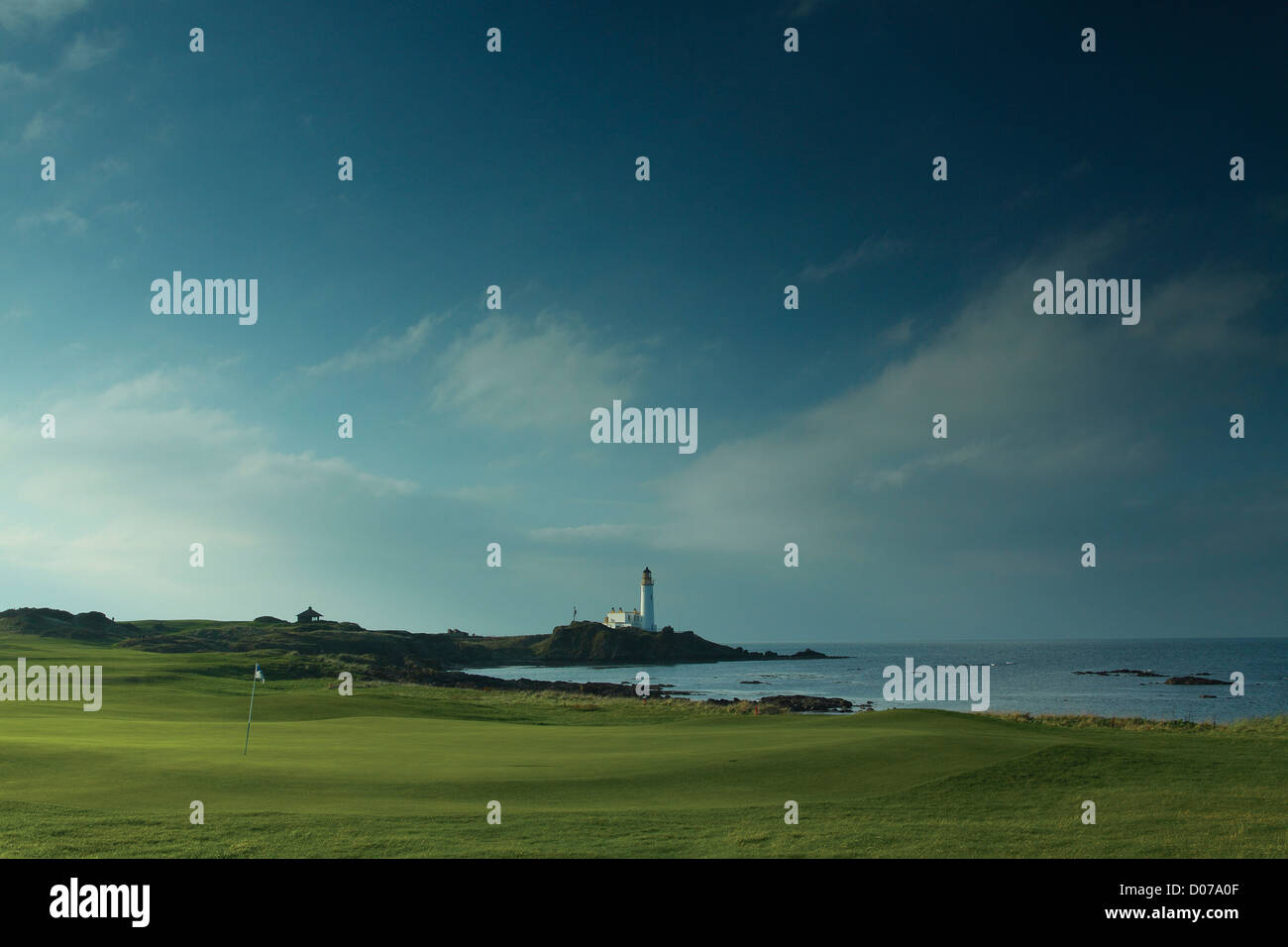 Turnberry Lighthouse and the 10th green of Turnberry Golf Course ...