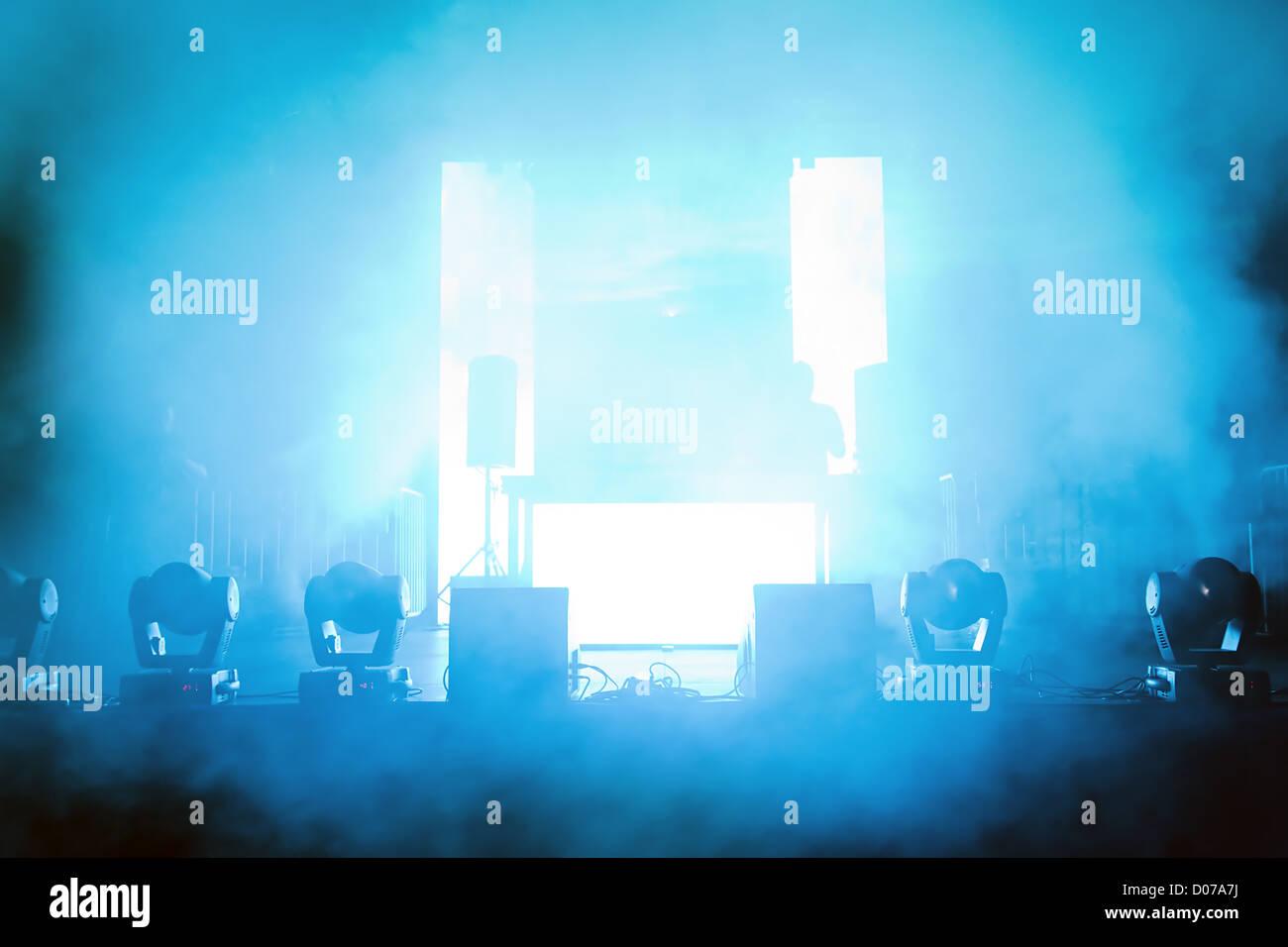 Empty concert stage in disco lights and smoke Stock Photo - Alamy
