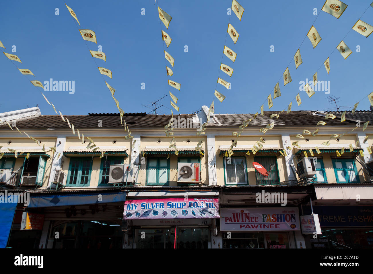 Colorful little Flags over the Street in Bangkok, Thailand Stock Photo ...