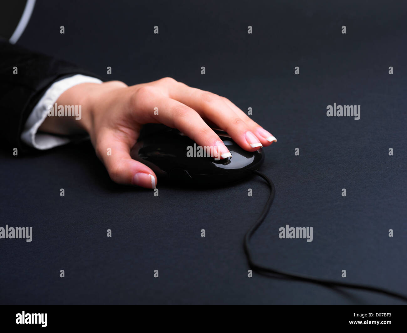 Computer work One-click management mouse hand Stock Photo - Alamy
