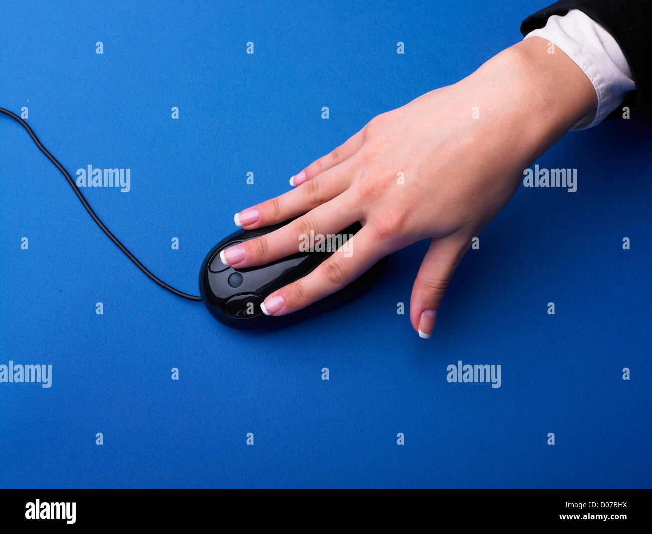 Computer work One-click management mouse hand Stock Photo - Alamy
