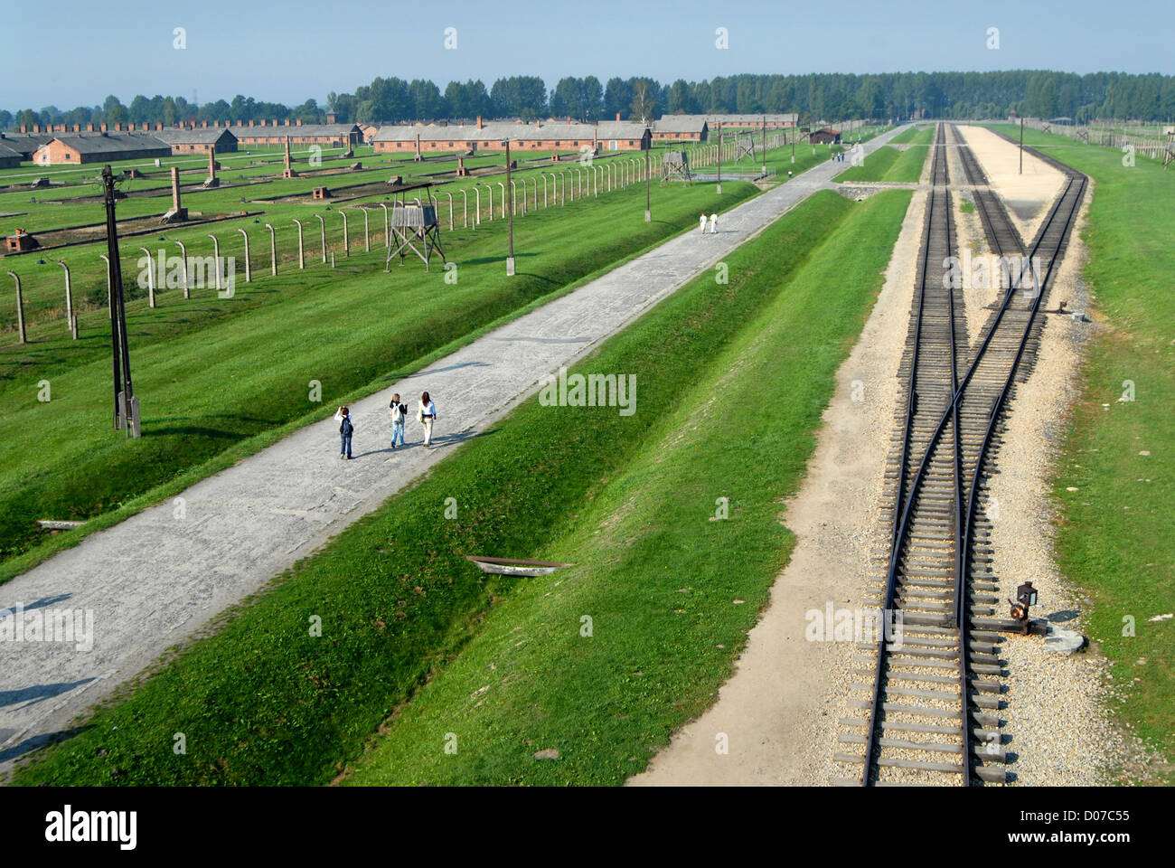 The railroad tracks in concentration camp Auschwitz Birkenau, left the ...