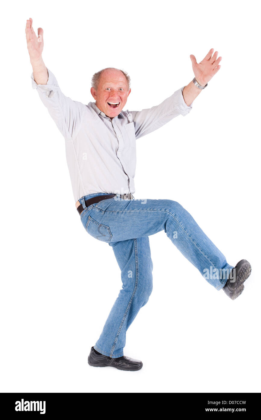 Expressive old man isolated against white background Stock Photo - Alamy