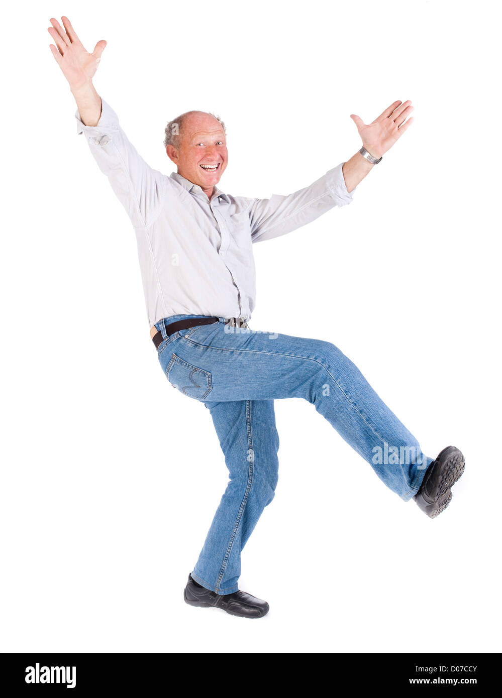 Happy old man isolated on white background Stock Photo - Alamy