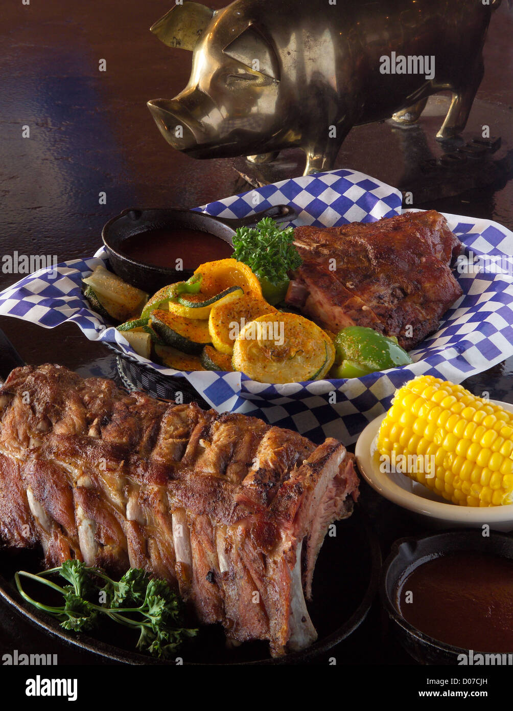A delicious rack of smoked and barbecued baby back ribs with a side of ...