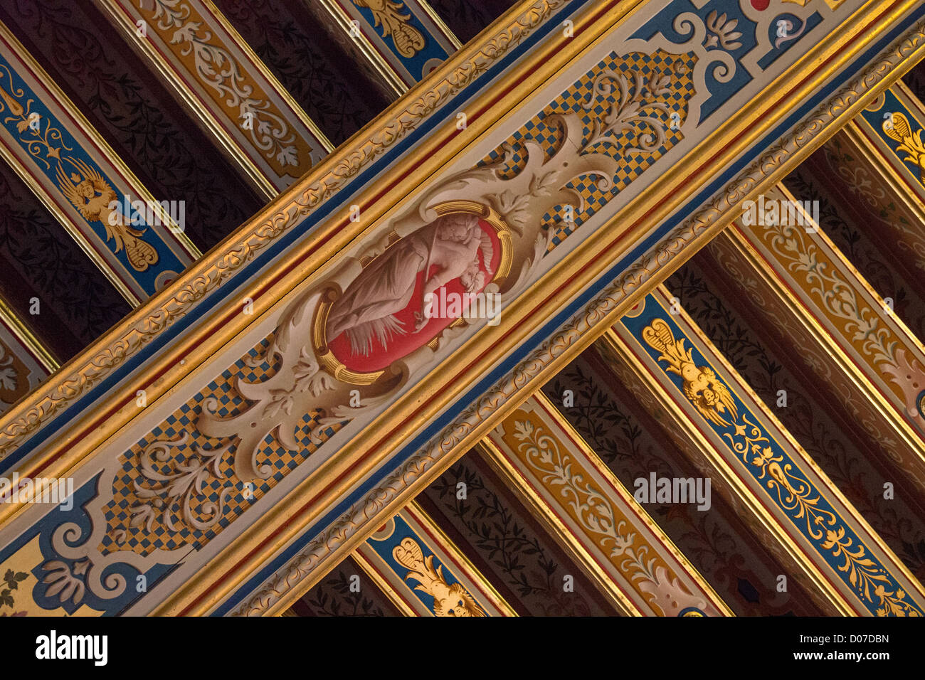 DETAIL OF THE DECORATED BEAMED CEILING THE KING'S SALON KING LOUIS XIV ...