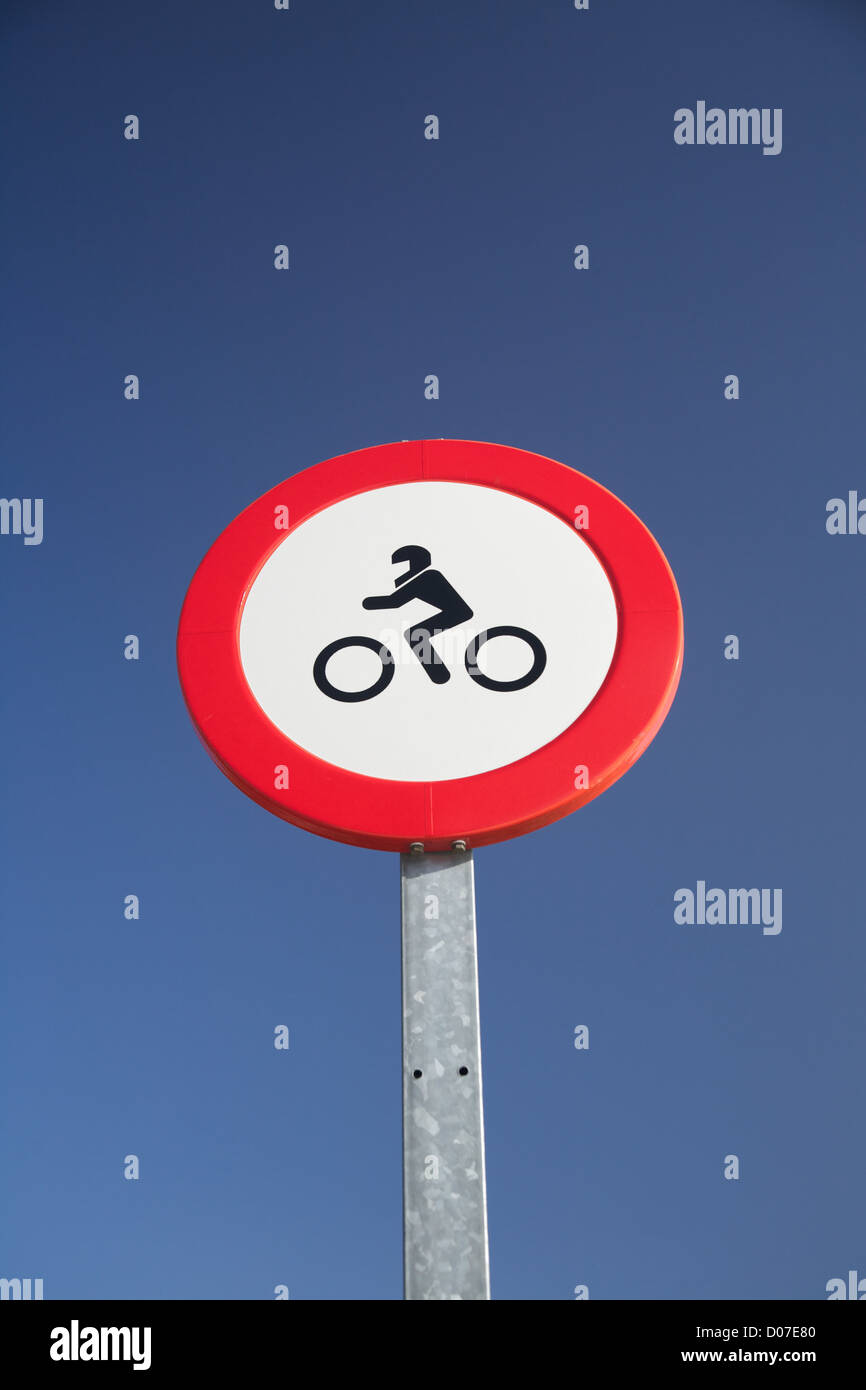 motorbikes forbidden red circle traffic sign at Spain Stock Photo - Alamy