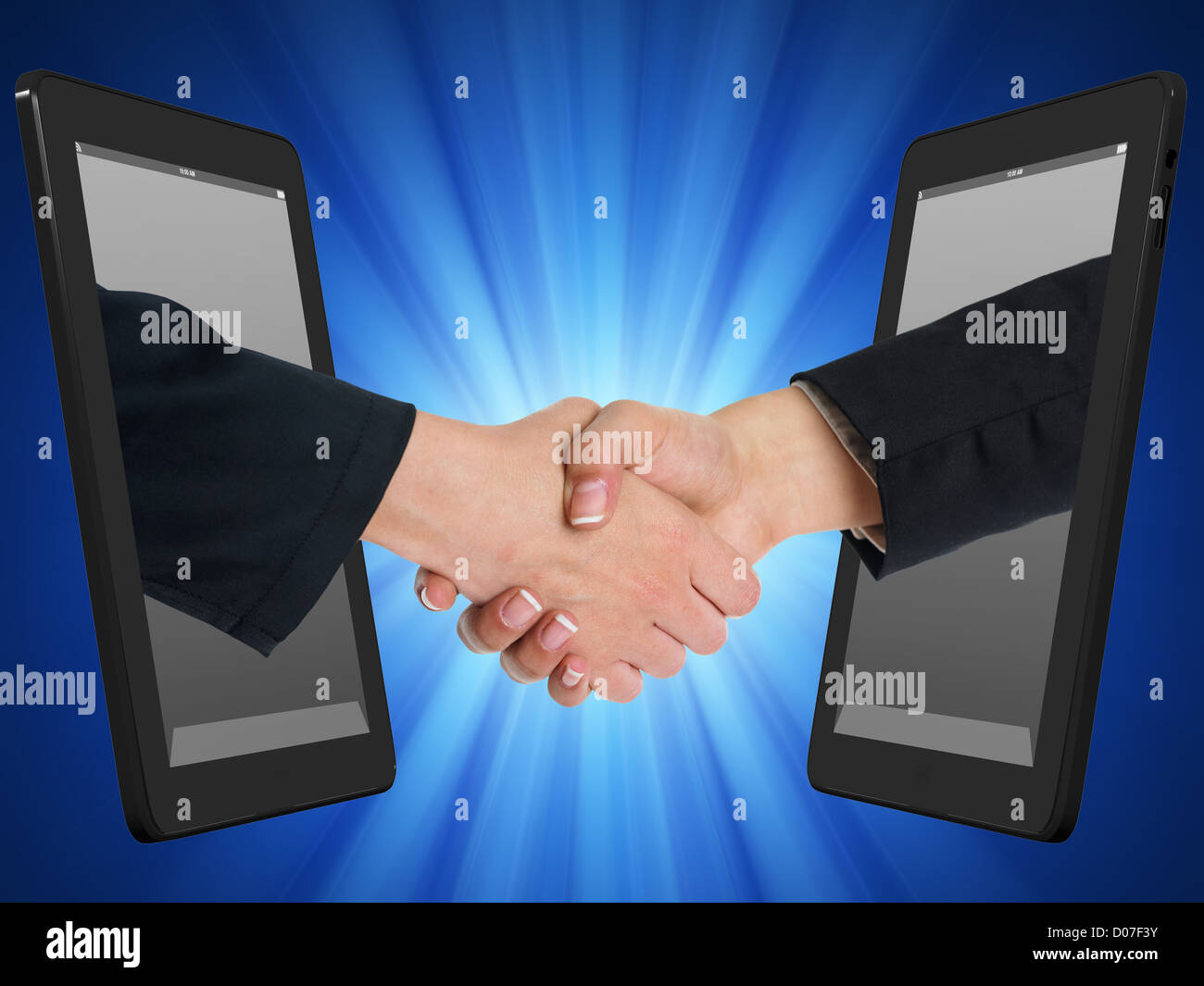 Wireless Internet Handshaking Concept with Tablet Computer Stock Photo ...