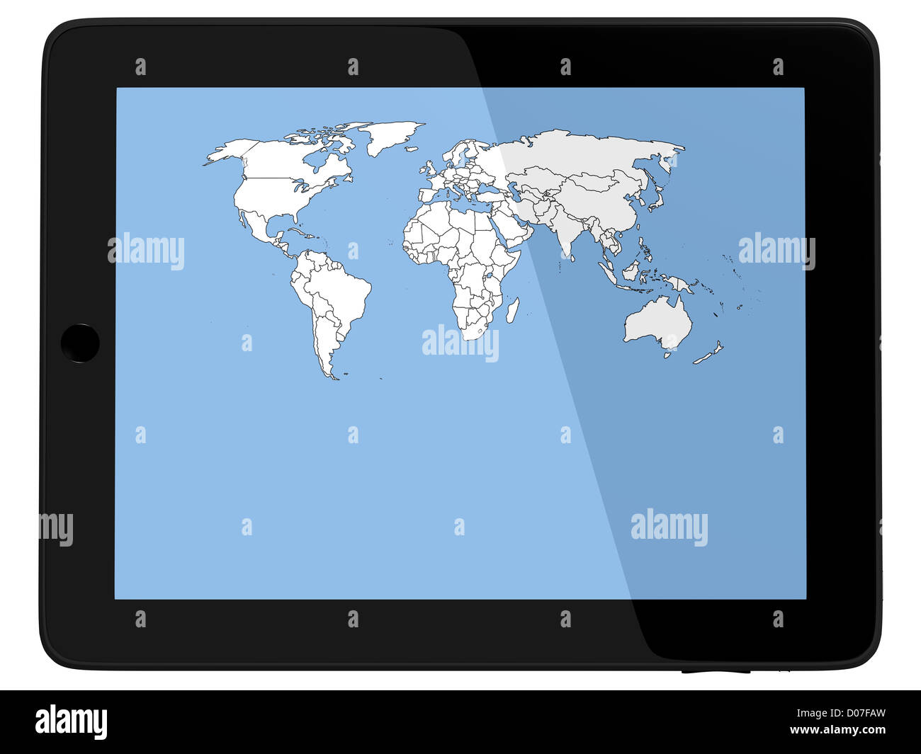 Tablet Computer with world map Stock Photo - Alamy