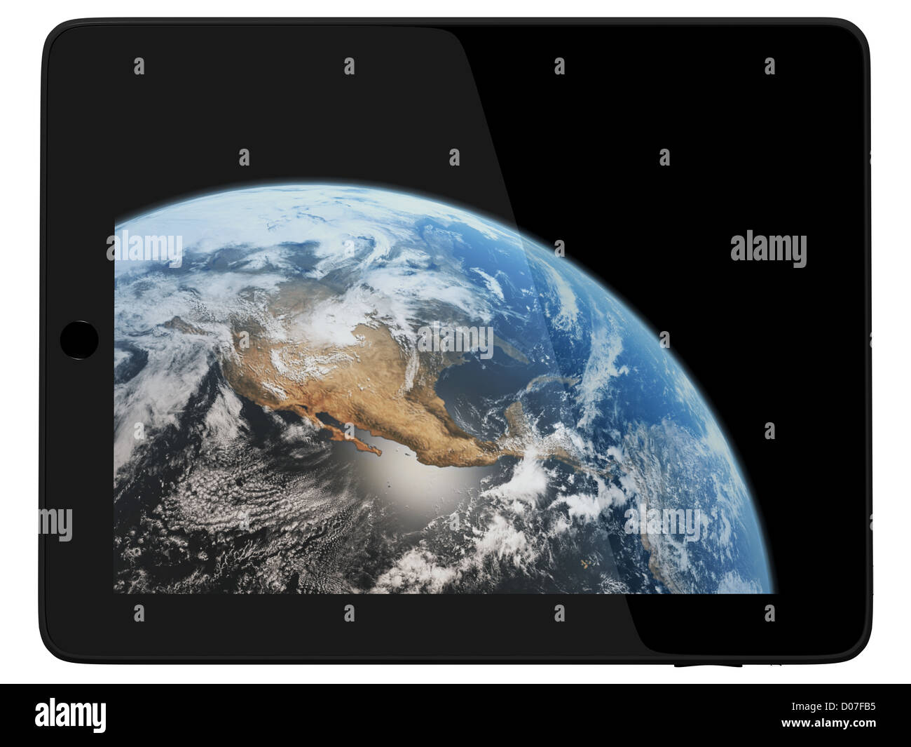 Tablet Computer with Earth Planet from Space Stock Photo - Alamy