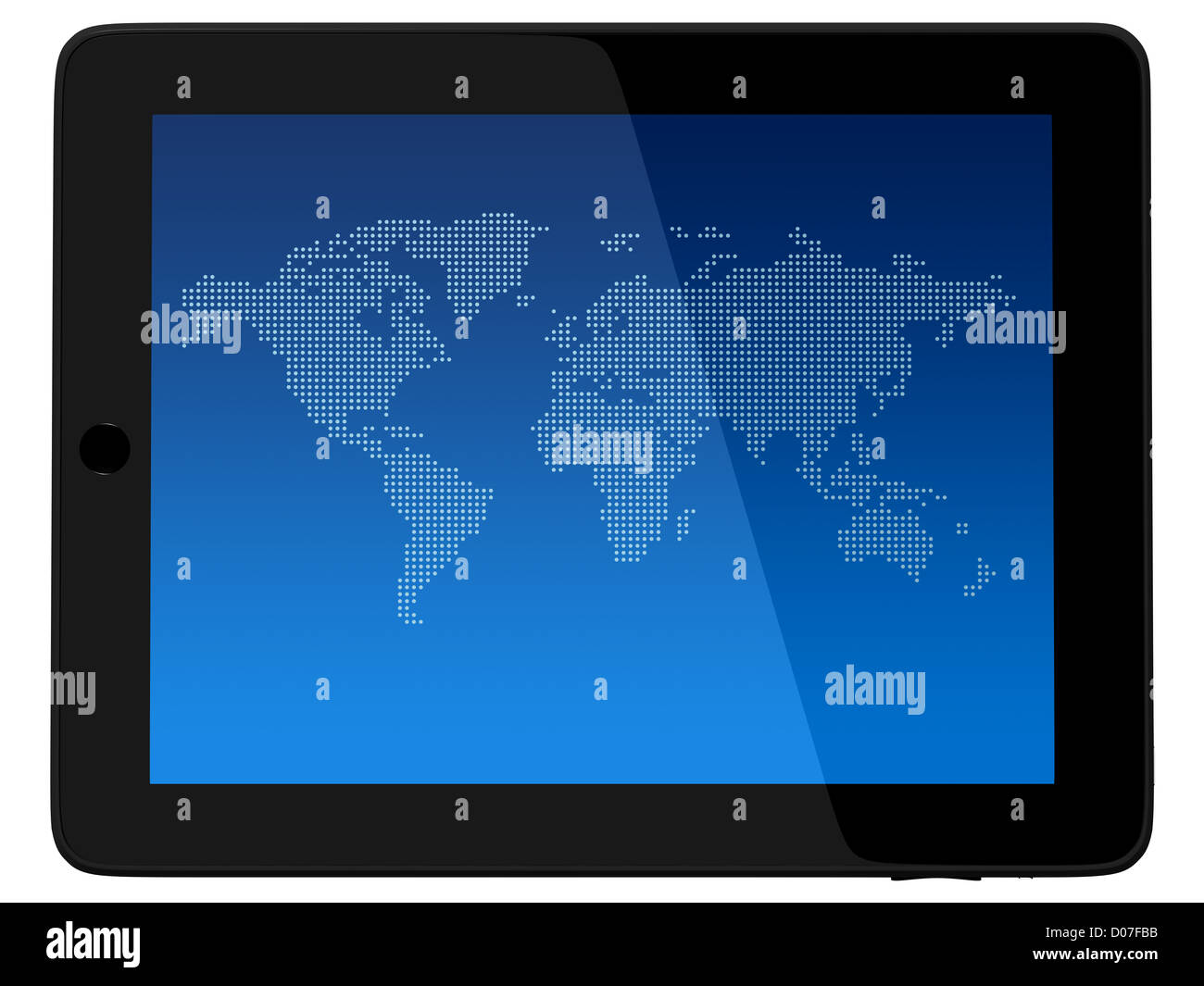 Tablet Computer with world map Stock Photo - Alamy