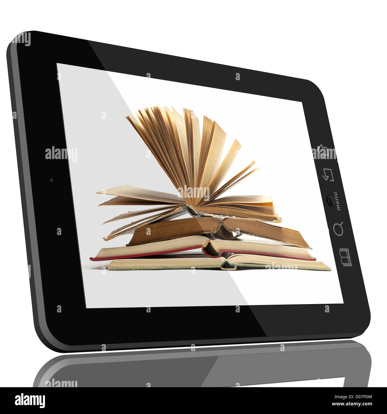 Book and teblet computer 3D model isolated on white, digital library ...