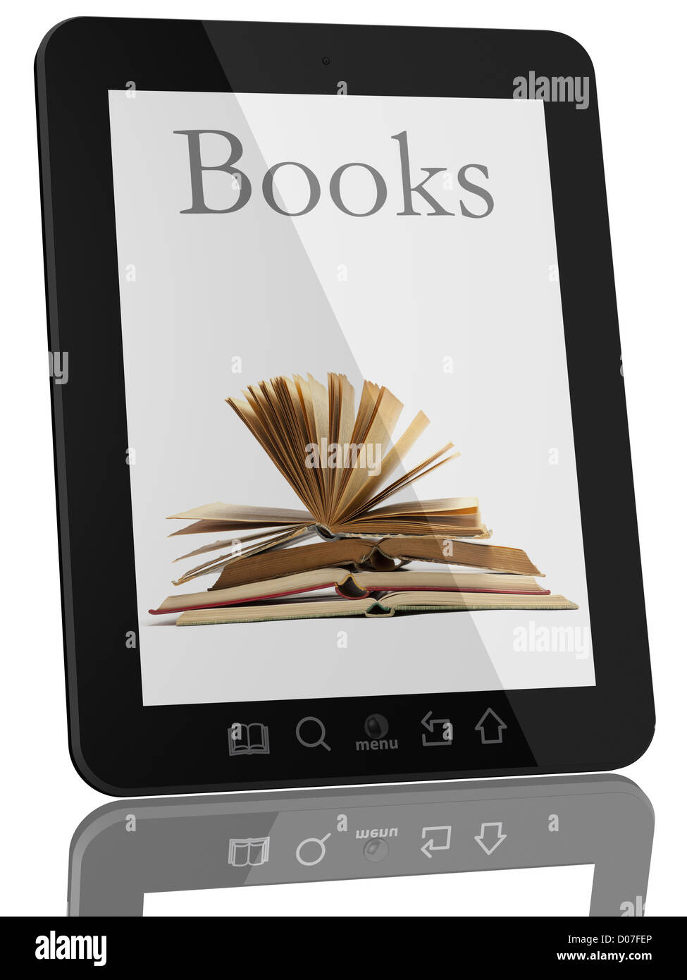 Book and generic teblet computer 3D model isolated on white, digital ...