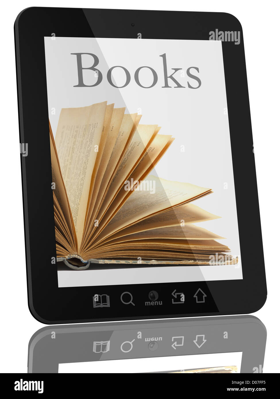 Book and generic teblet computer 3D model isolated on white, digital ...