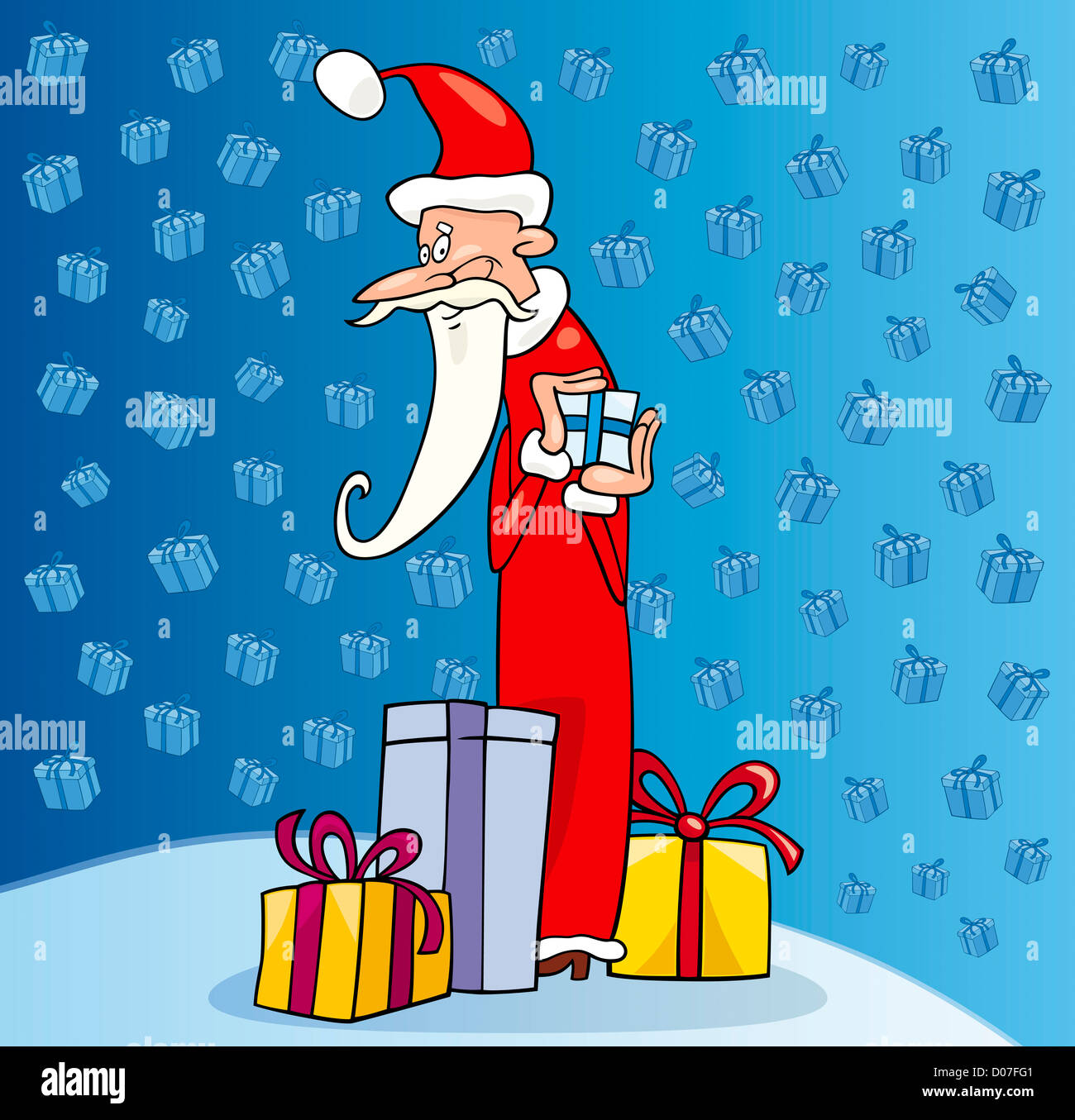 Cartoon Illustration of Funny Santa Claus or Papa Noel with Christmas ...