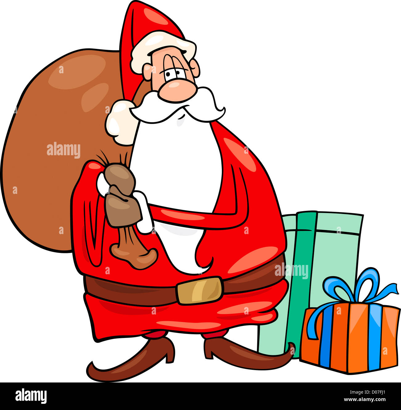 Cartoon Illustration of Funny Santa Claus or Papa Noel with Christmas ...