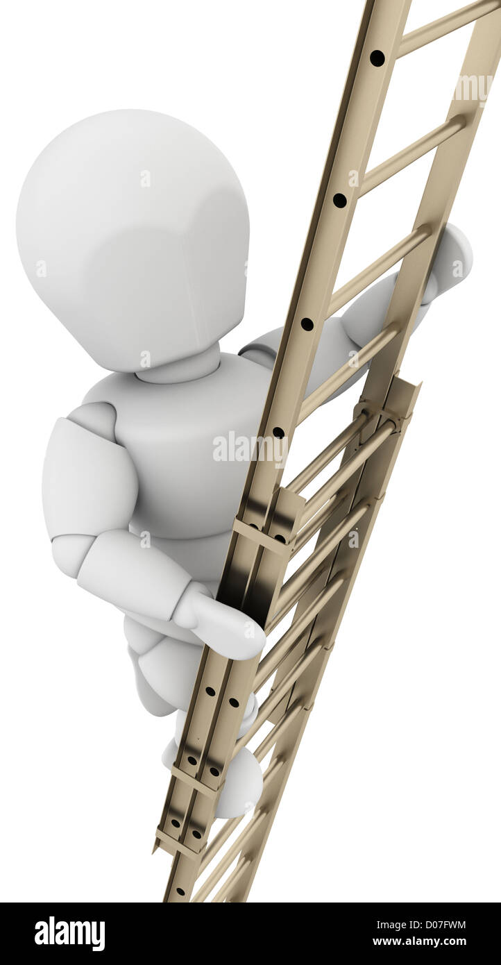 3D render of a man climbing a ladder to achieve success Stock Photo - Alamy